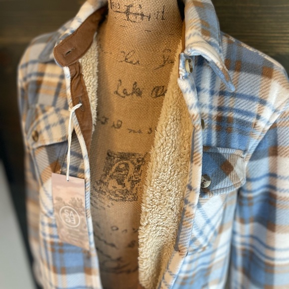 Sage | Jackets & Coats | Sage Plush Shirt Shacket Womens Blue Plaid ...